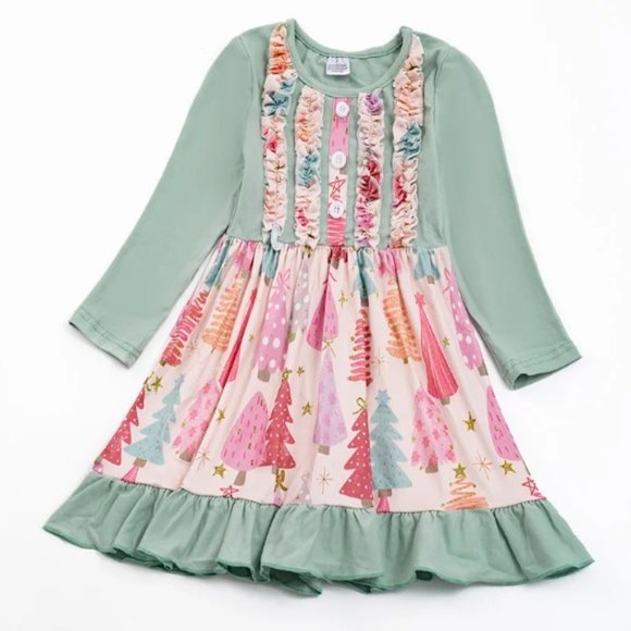 Dresses | Boutique Christmas Tree Girls Long Sleeve Ruffle Dress | Poshmark